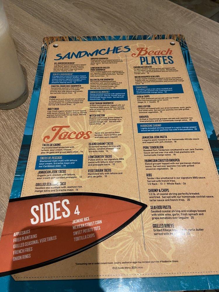 Menu at The Sandbar, Hilton Head Island, 101 Pope Ave