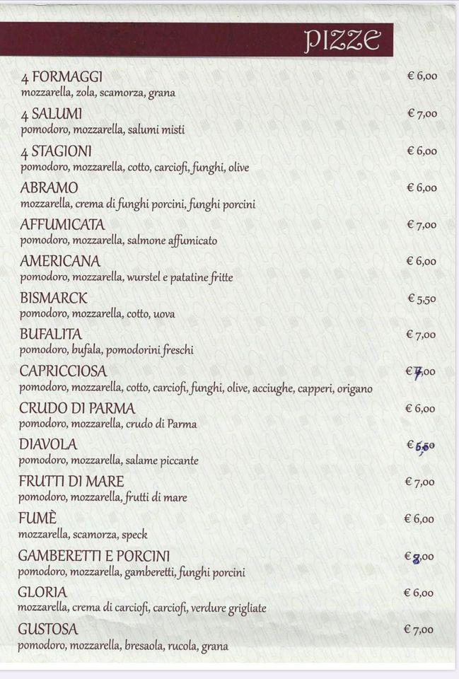 Menu at Antichi Sapori restaurant, Milan, Via Privata Gian Pietro Puricelli