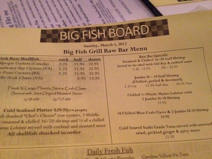 Menu at Big Fish Seafood Market restaurant, Rehoboth Beach, Coastal Hwy ...
