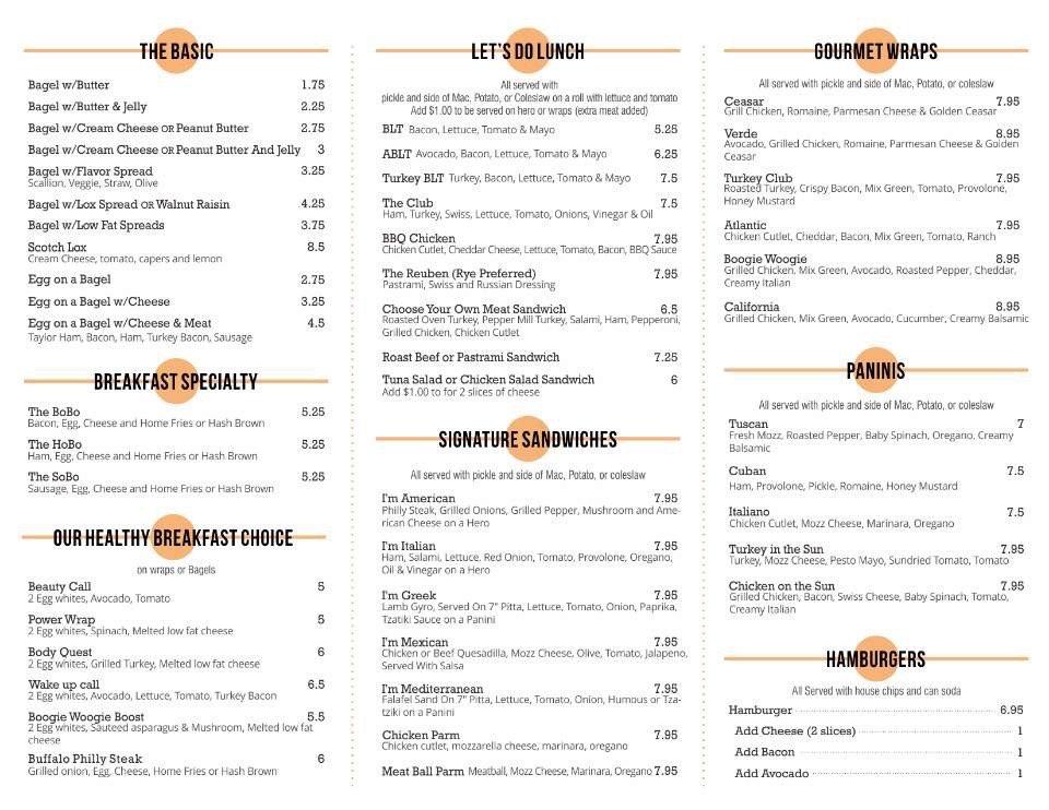 Menu at Boogie Woogie Bagel Boys, Weehawken