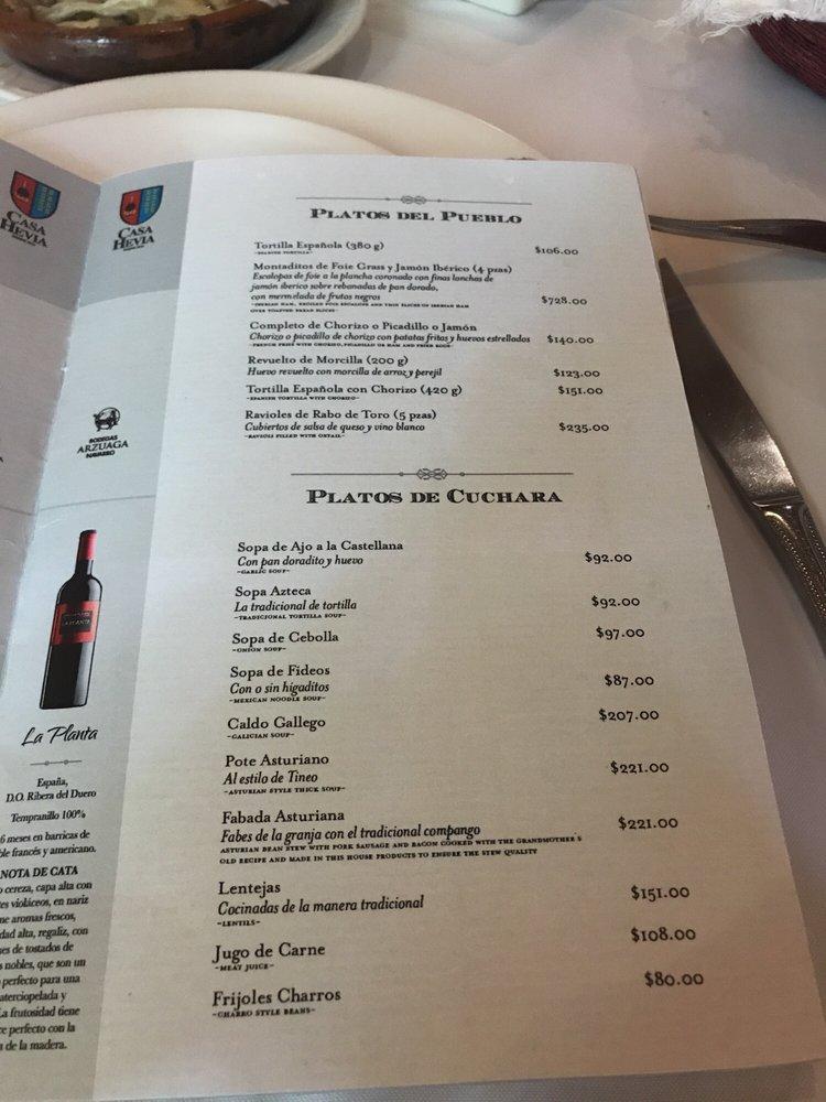 Carta del restaurante Casa Hevia Polanco, Ciudad del México, Alejandro ...