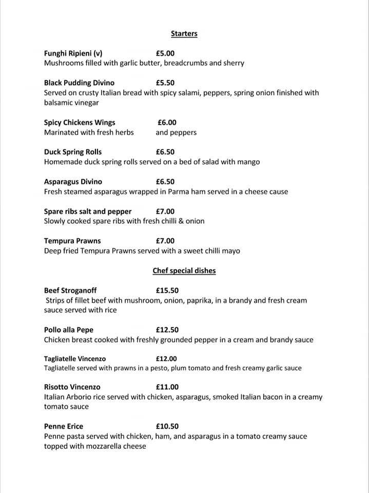 Menu at Divino Italian Restaurant Wigan, Wigan, 4 Orrell Rd