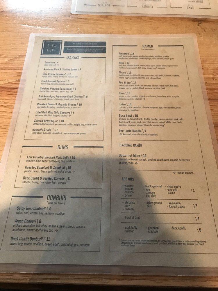 Menu at Futo Buta restaurant, Charlotte