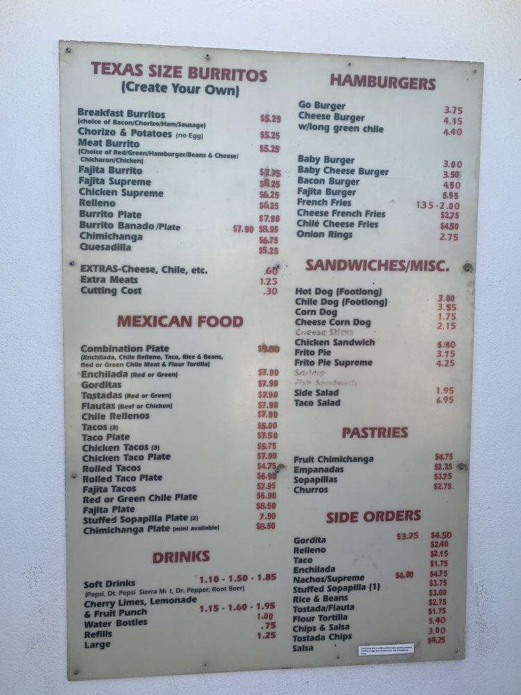 Menu at Go Burger fast food, Las Cruces