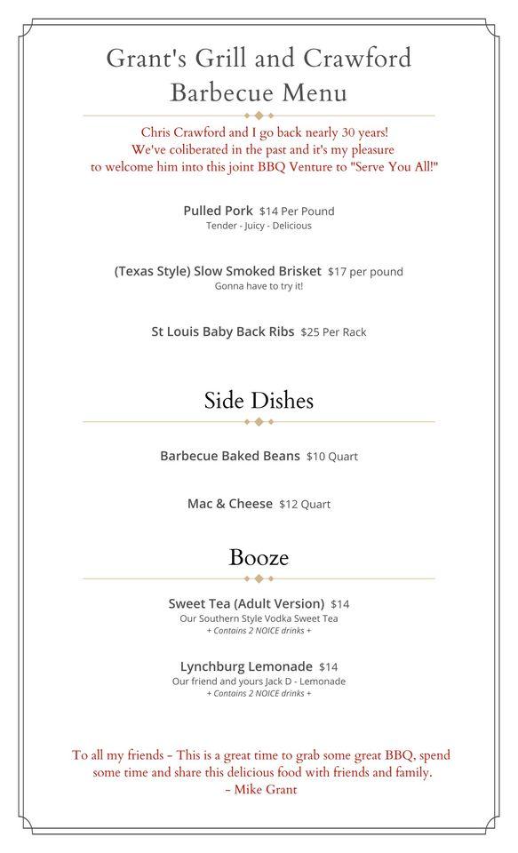 Menu at Grant's Neighborhood Grill restaurant, Meridian