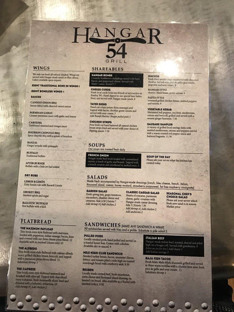 Menu at Hangar 54 Grill pub & bar, Eau Claire