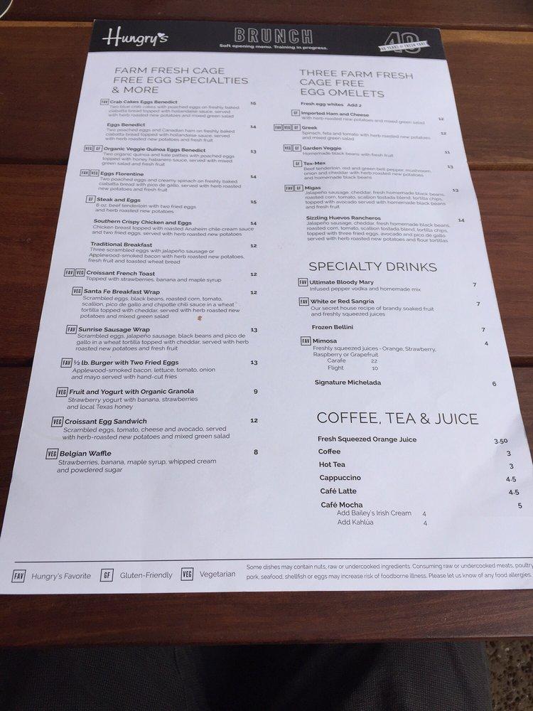Menu at Hungry's restaurant, Houston, Rice Boulevard fl 2