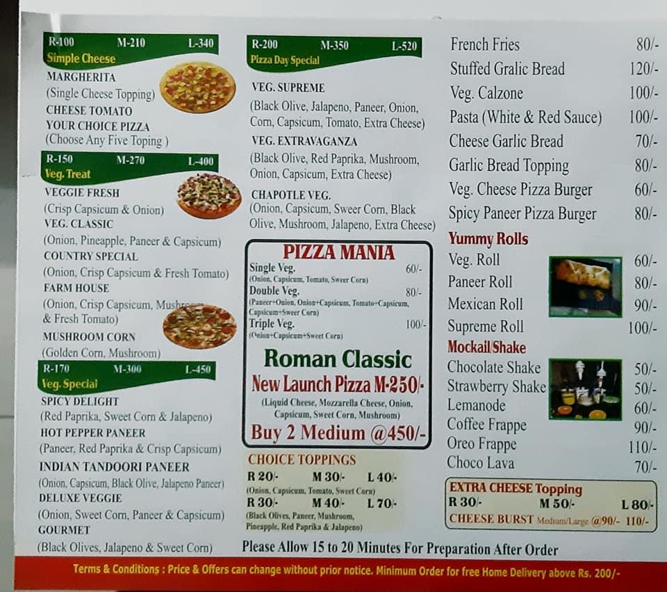 Menu at Pizza day, Nohar
