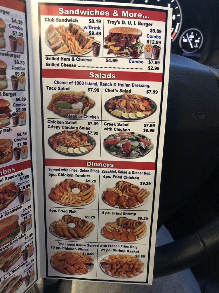 Menu at Troy's Burgers restaurant, Rancho Palos Verdes, S Pacific Ave
