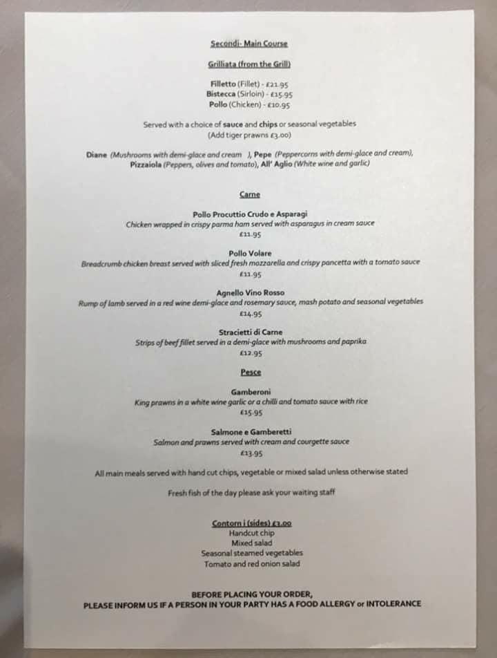 Menu at Volare Ristorante Italiano Boldon restaurant, East Boldon
