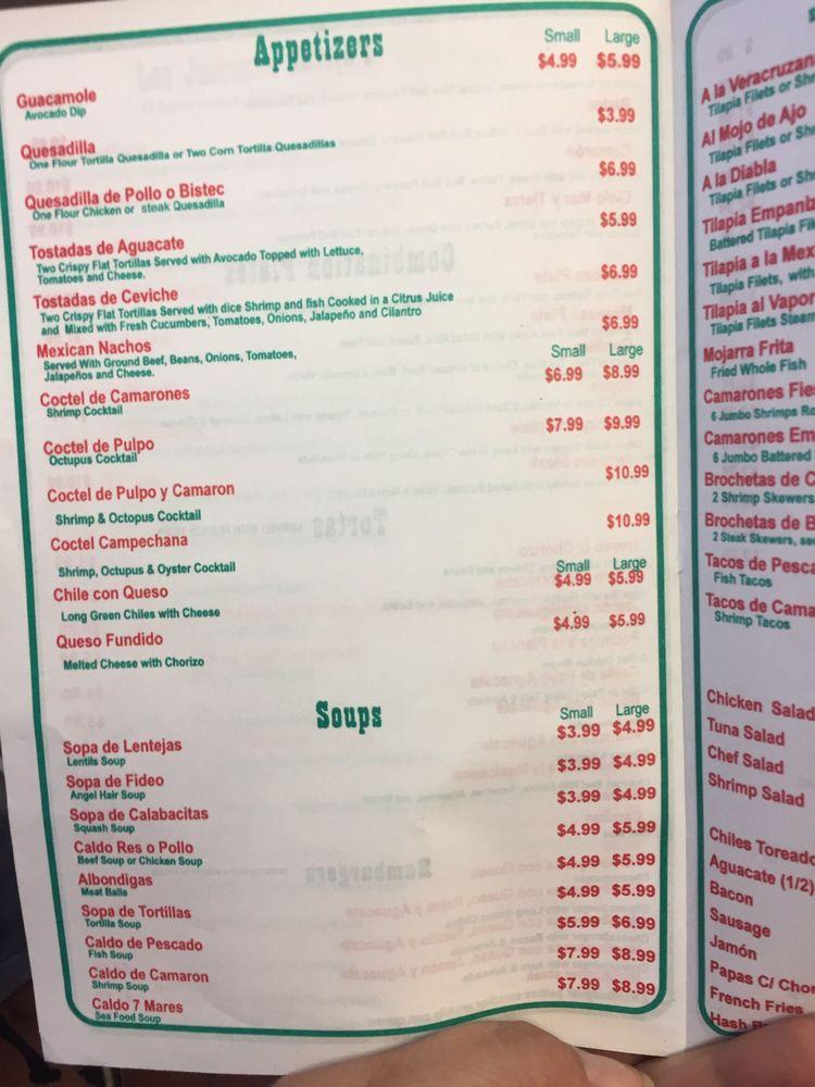 Carta del restaurante Los Jarrones, Canutillo, Doniphan Dr