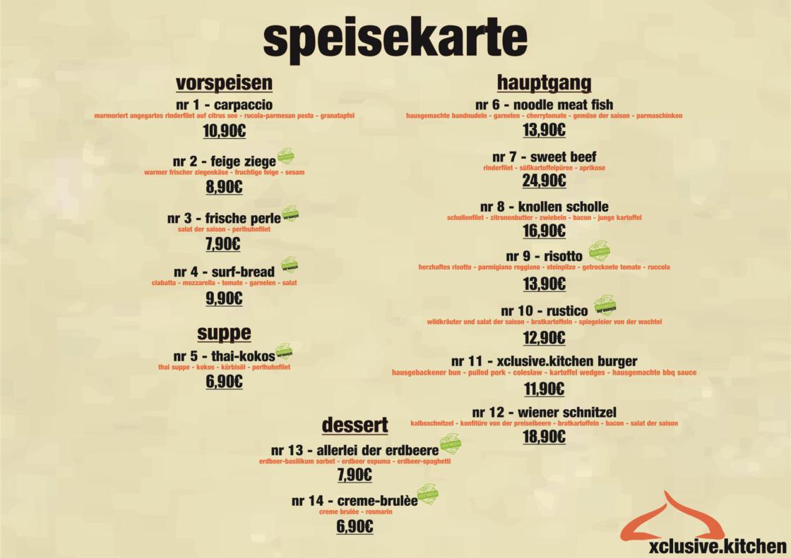 Speisekarte von xclusive kitchen restaurant, Unna