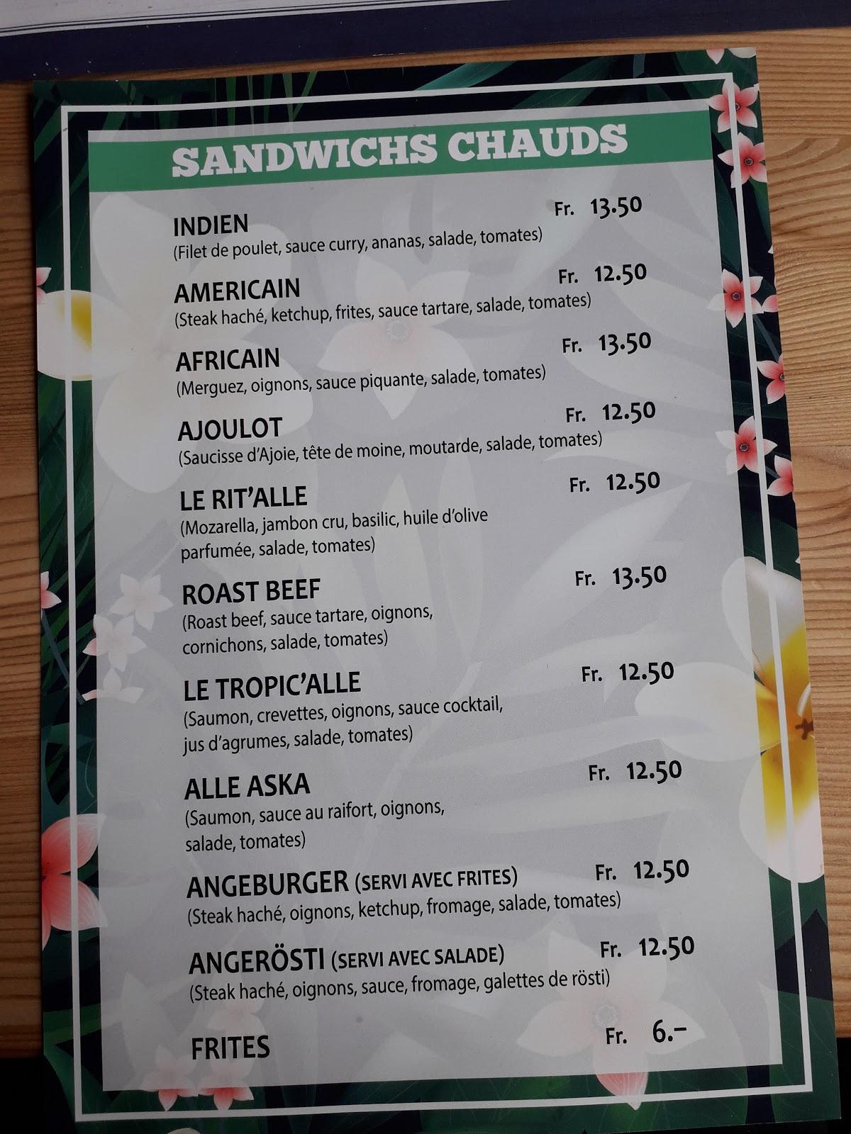 Speisekarte von Ange Bar, Alle, Route de Porrentruy 7