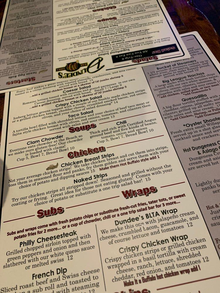 Menu at Dundee's Bar & Grill, Seaside