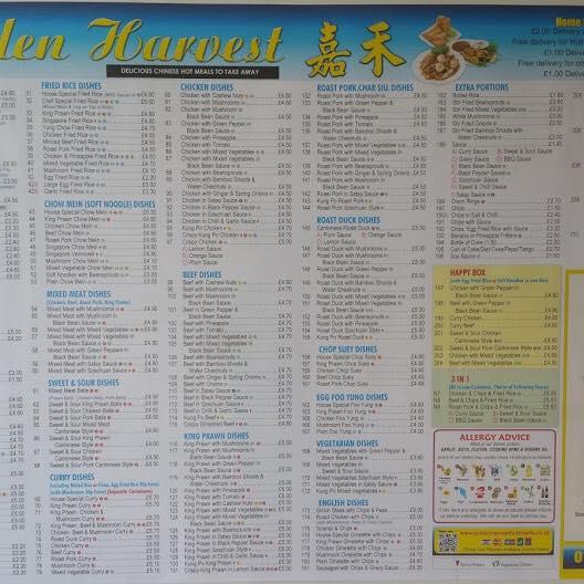 Menu at Golden Harvest fast food, Sutton-in-Ashfield