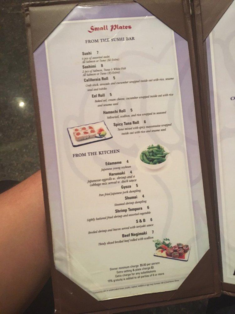 Menu at Hayashi Hibachi restaurant, McAllen