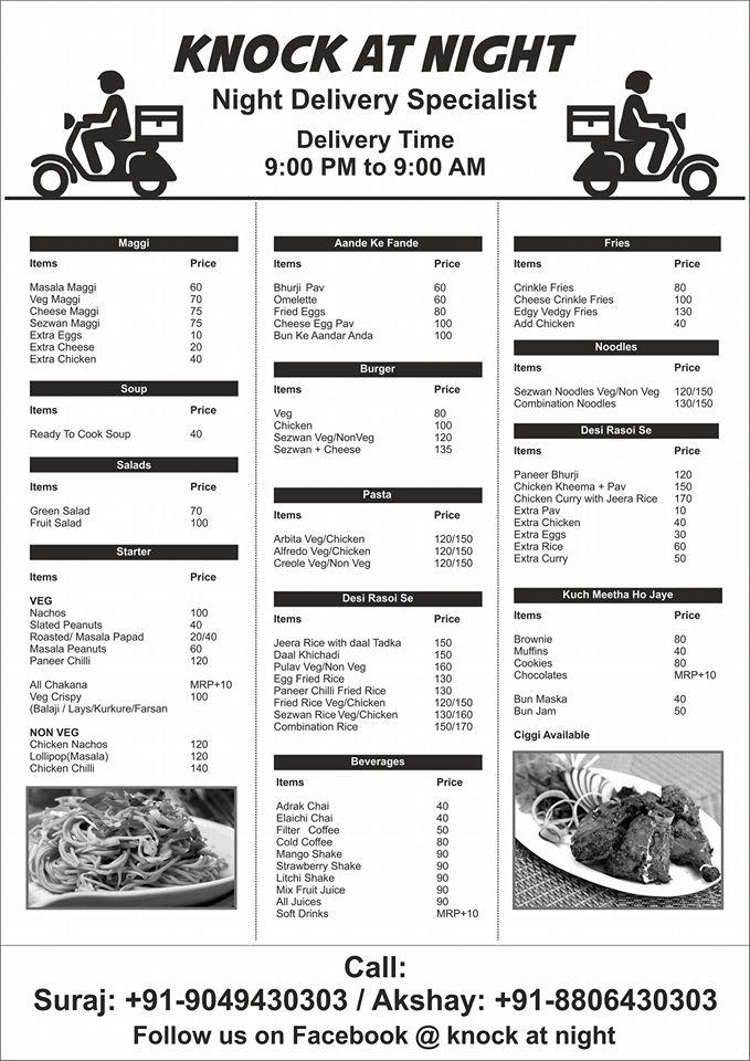 Menu at Knock At Night, Pune, amanora
