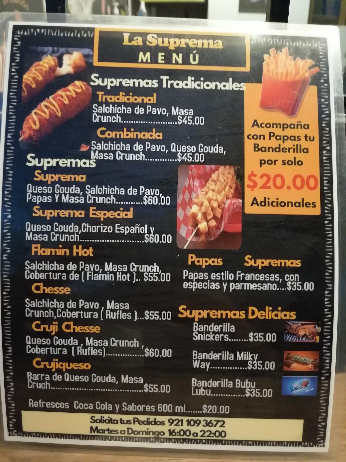 Menu at La Suprema restaurant, Coatzacoalcos