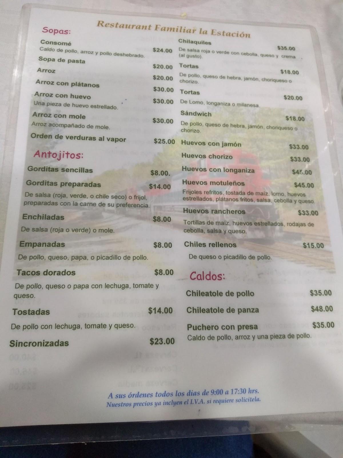 Carta del restaurante Los Pinos, Banderilla