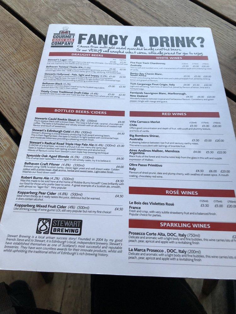 Menu at Makars Mash Bar, Edinburgh, 9-12 Bank St