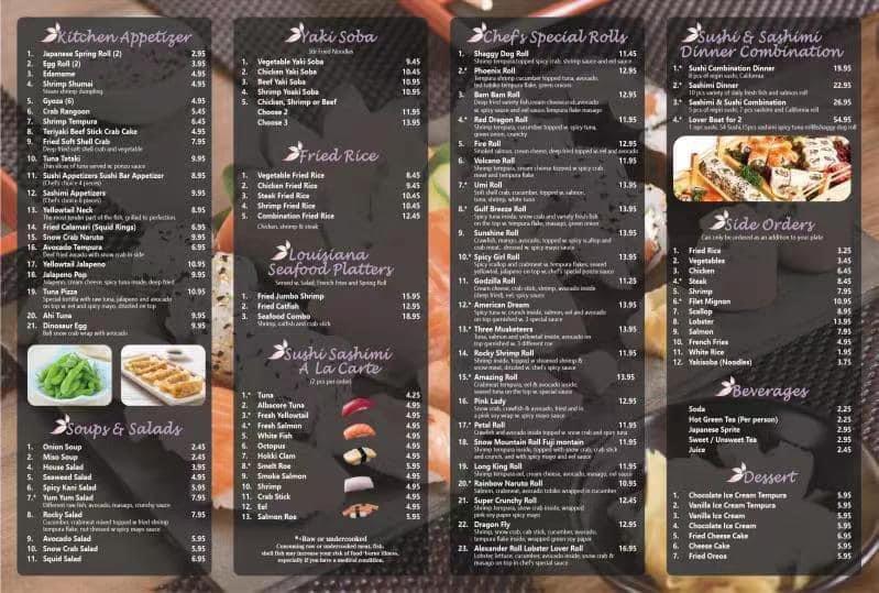 Menu at Miyako Steakhouse Of Japan, Gulf Breeze