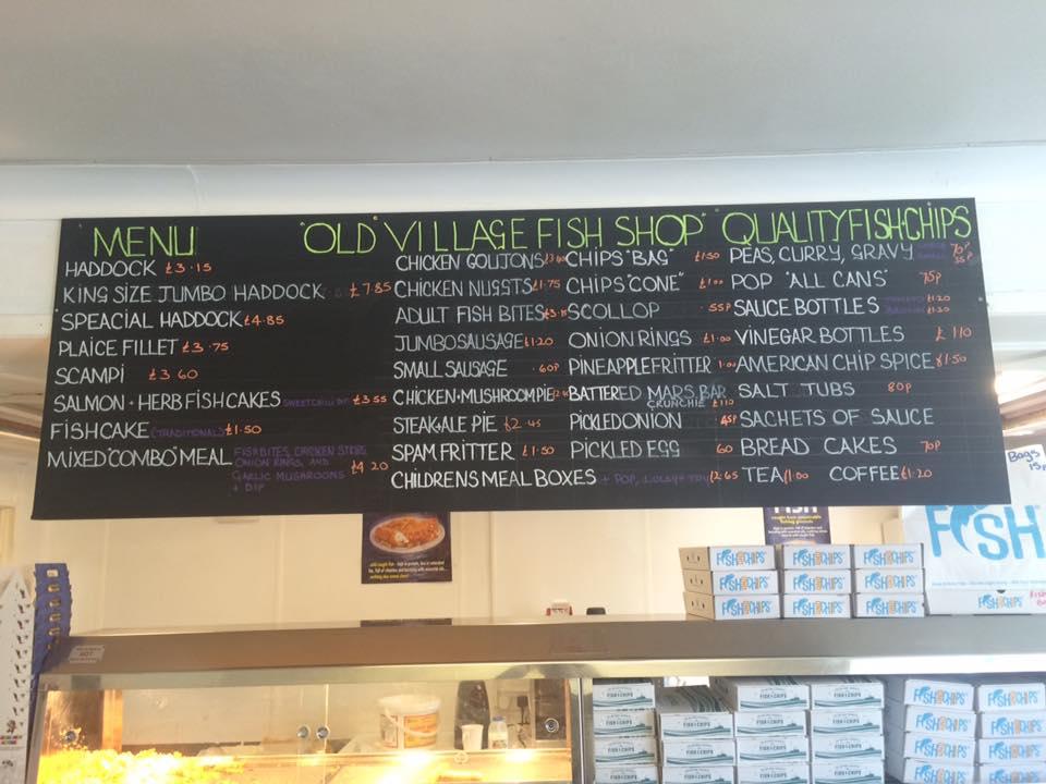 Menu at The Old Village Fish Shop restaurant, Leeds