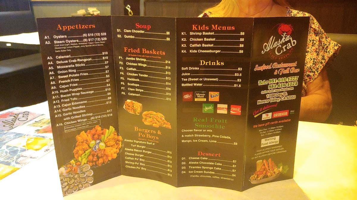 Menu at Alaska Crab pub & bar, Moreno Valley