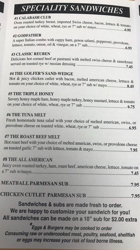 Menu at Calabash Deli cafe, Calabash, Beach Dr SW