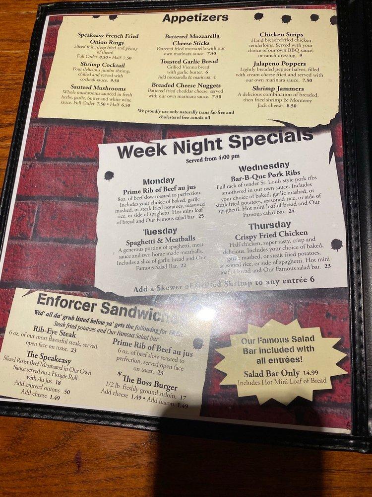 Menu at Chicago Speakeasy steakhouse, Des Moines