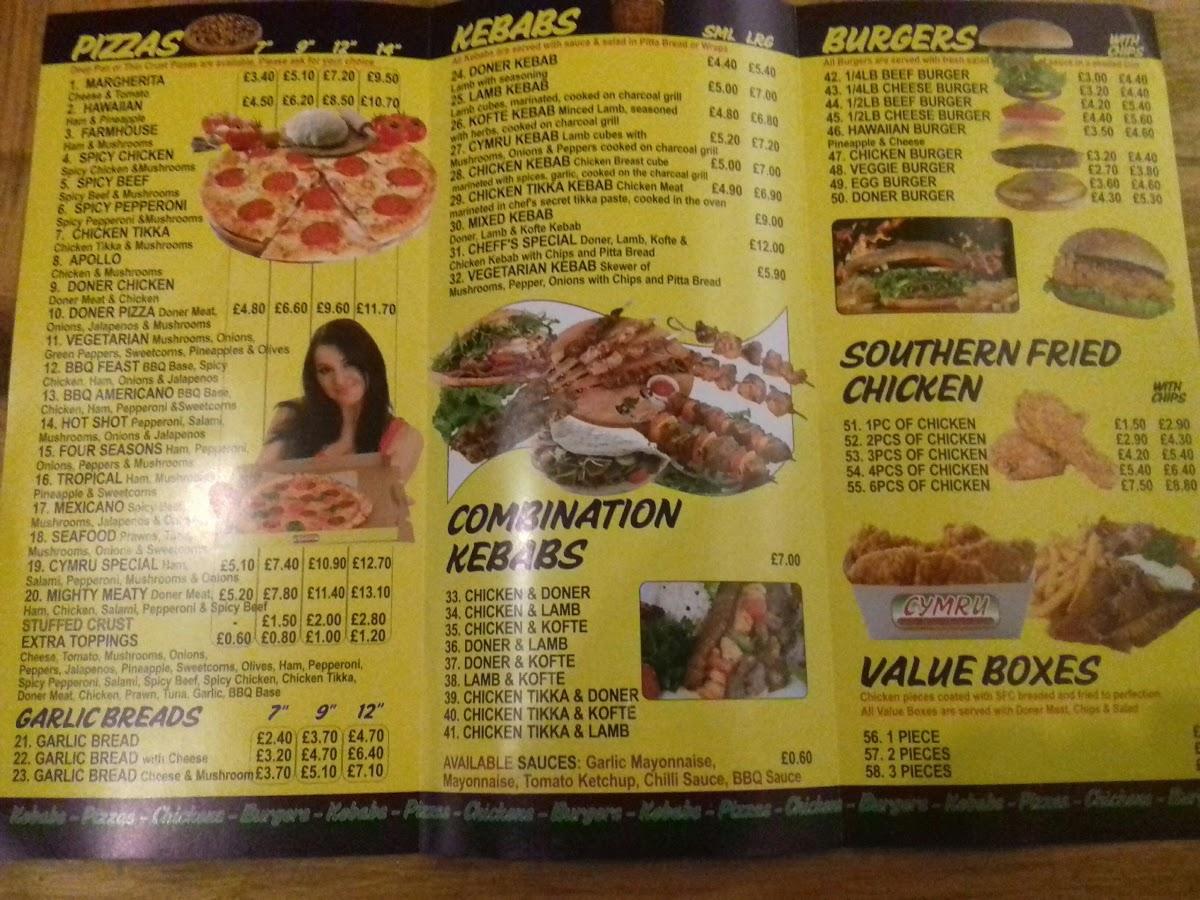 Menu at Cymru Kebab & Pizza fast food, Acrefair
