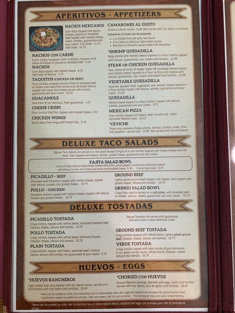 Menu at El Caporal restaurant, Prosser