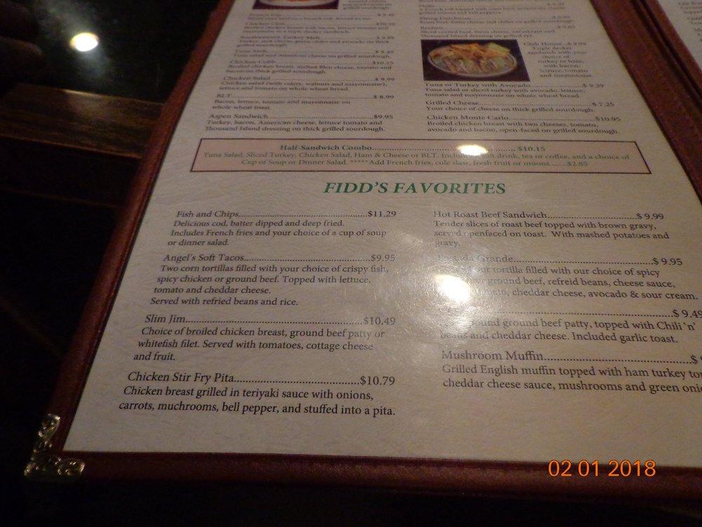 Menu at Fiddler's Restaurant, San Fernando