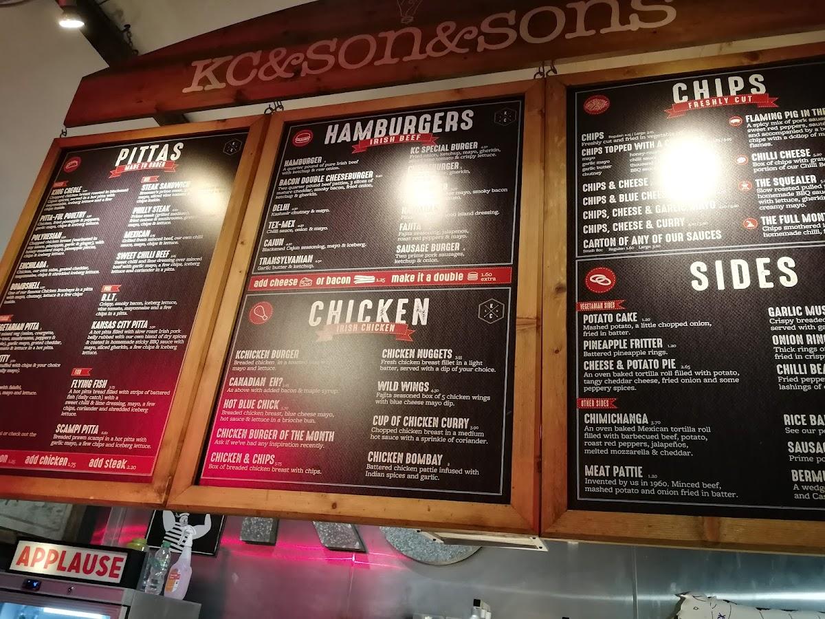 Menu at KC & Son & Sons fast food, Cork