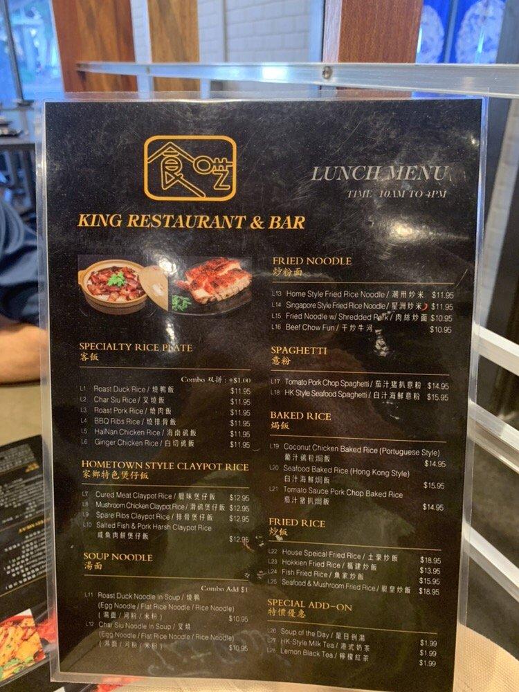 Menu at King Restaurant & Bar, Honolulu