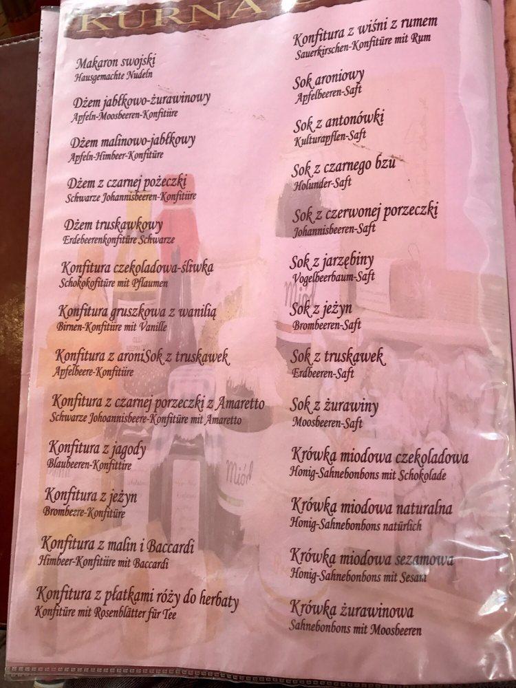Menu at Kurna Chata pub & bar, Swinoujscie