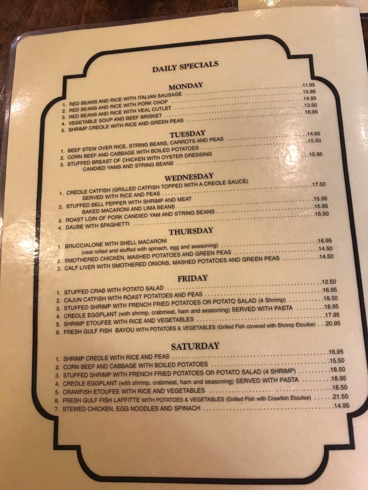 Menu at Mandina's Restaurant, New Orleans
