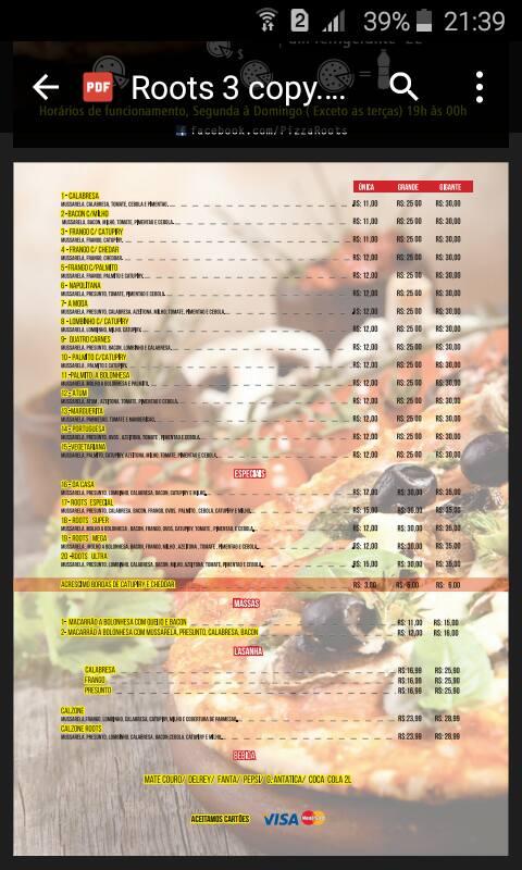 Menu em Pizza Roots pizzaria, Belo Horizonte, Ribeiro de Abreu