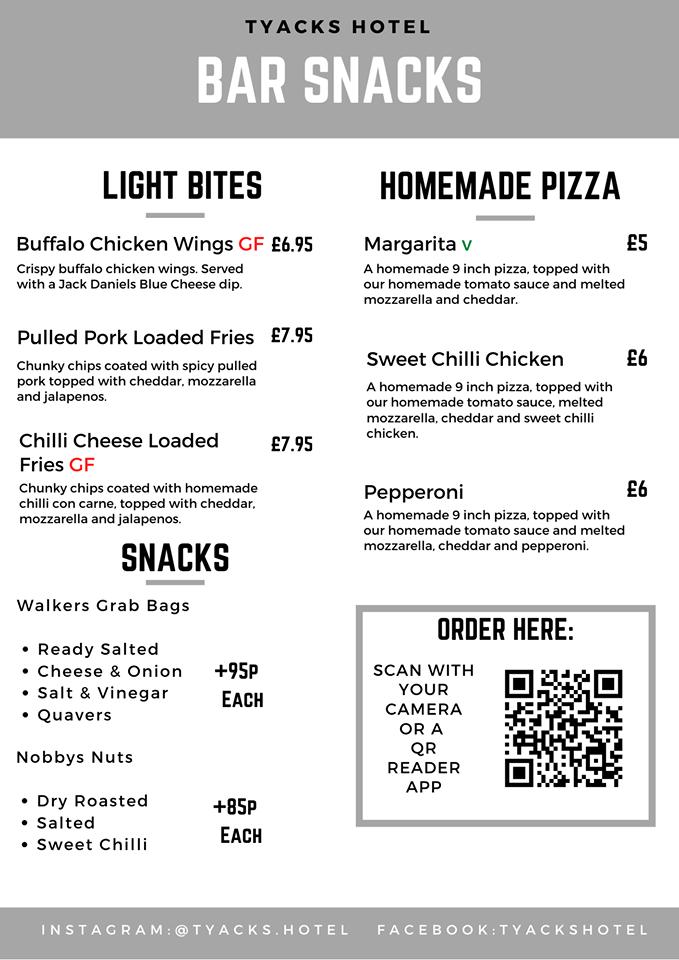 Menu at Tyacks Hotel pub & bar, Camborne, 27 Commercial St