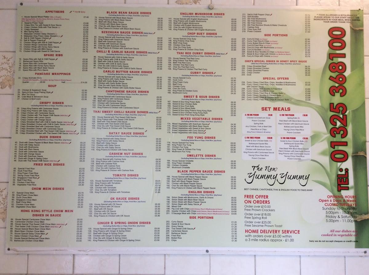 Menu at Yummy Yummy Chinese Takeaway restaurant, Darlington