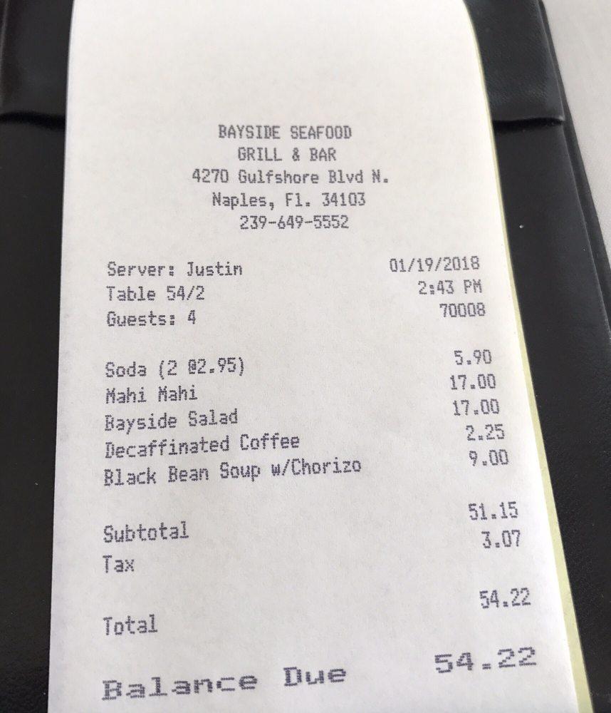 Menu at Bayside Seafood Grill & Bar, Naples