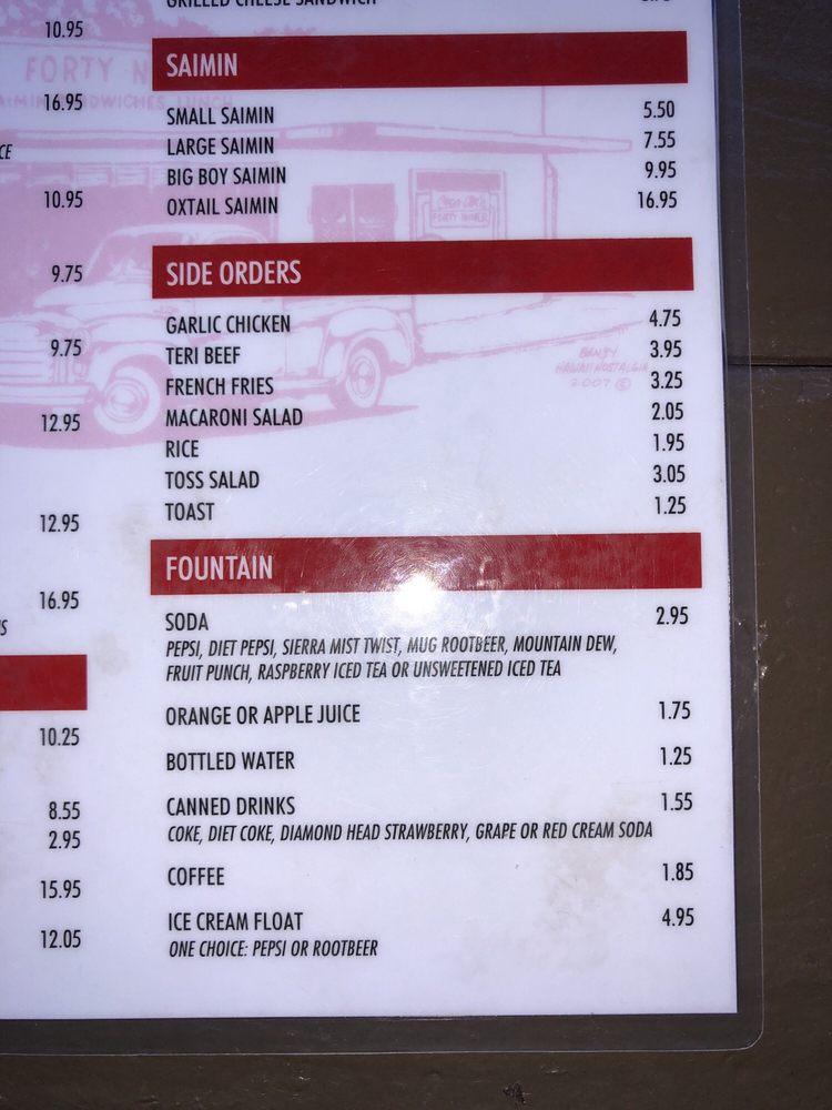 Menu at Forty Niner Restaurant, Aiea