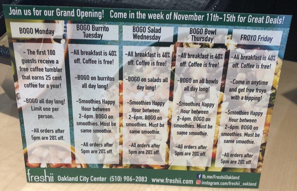 Menu at Freshii restaurant, Oakland, 500 12th St #134