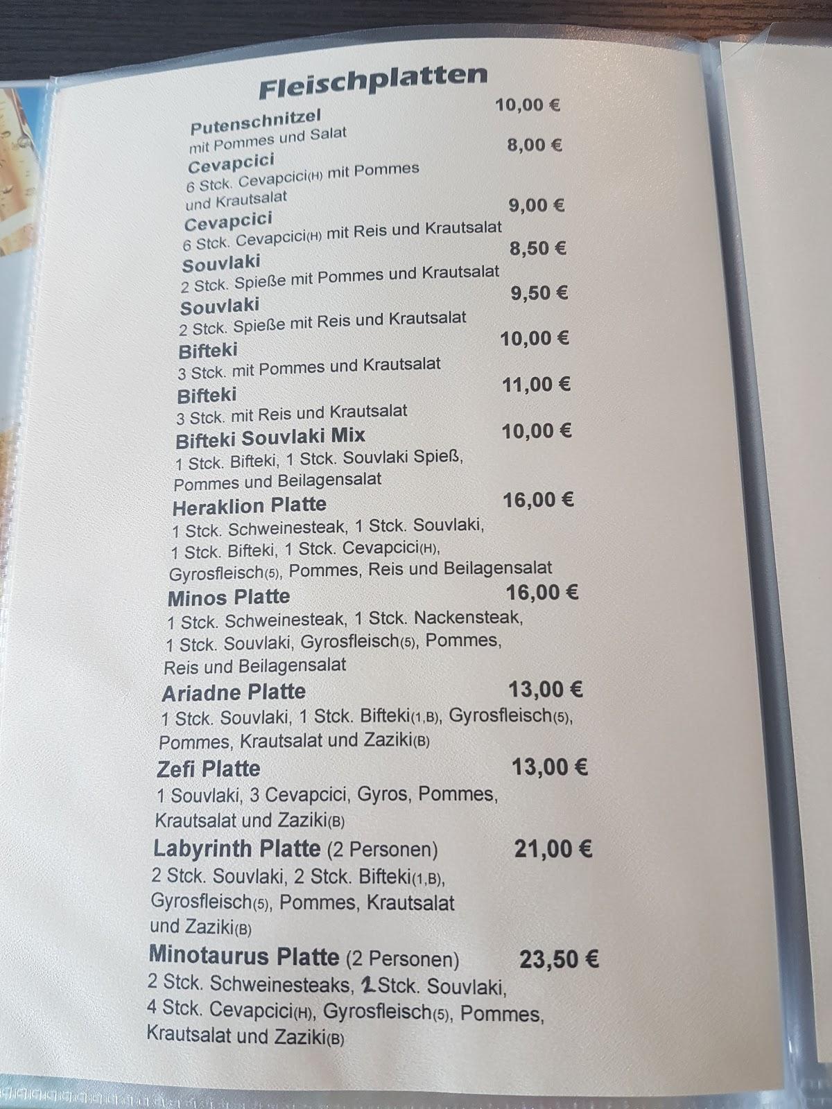 Speisekarte von MINOS restaurant, Lippstadt