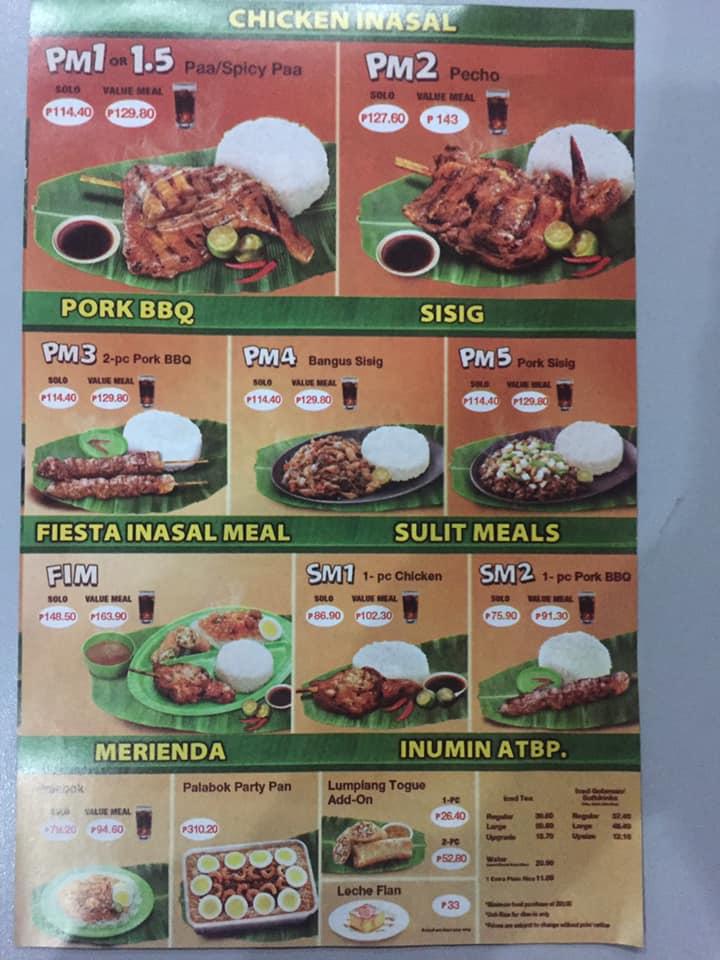 Menu at Mang Inasal restaurant, Batangas, 114 Rizal Ave