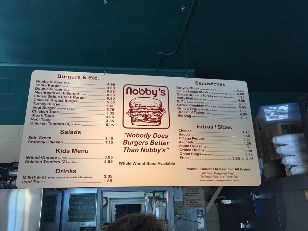 Menu at Nobby's restaurant, Chico
