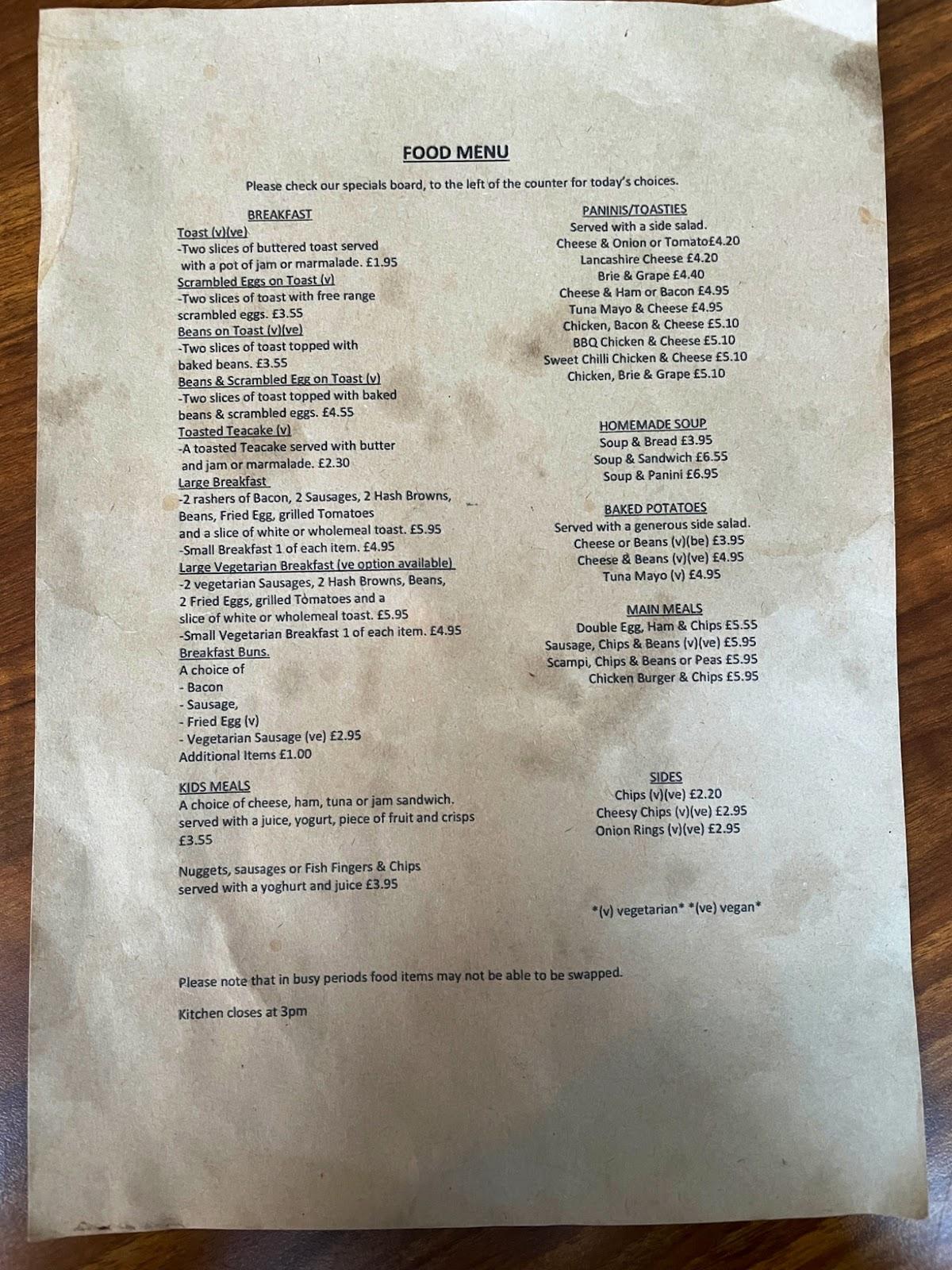Menu at So Cafe Morecambe, Morecambe