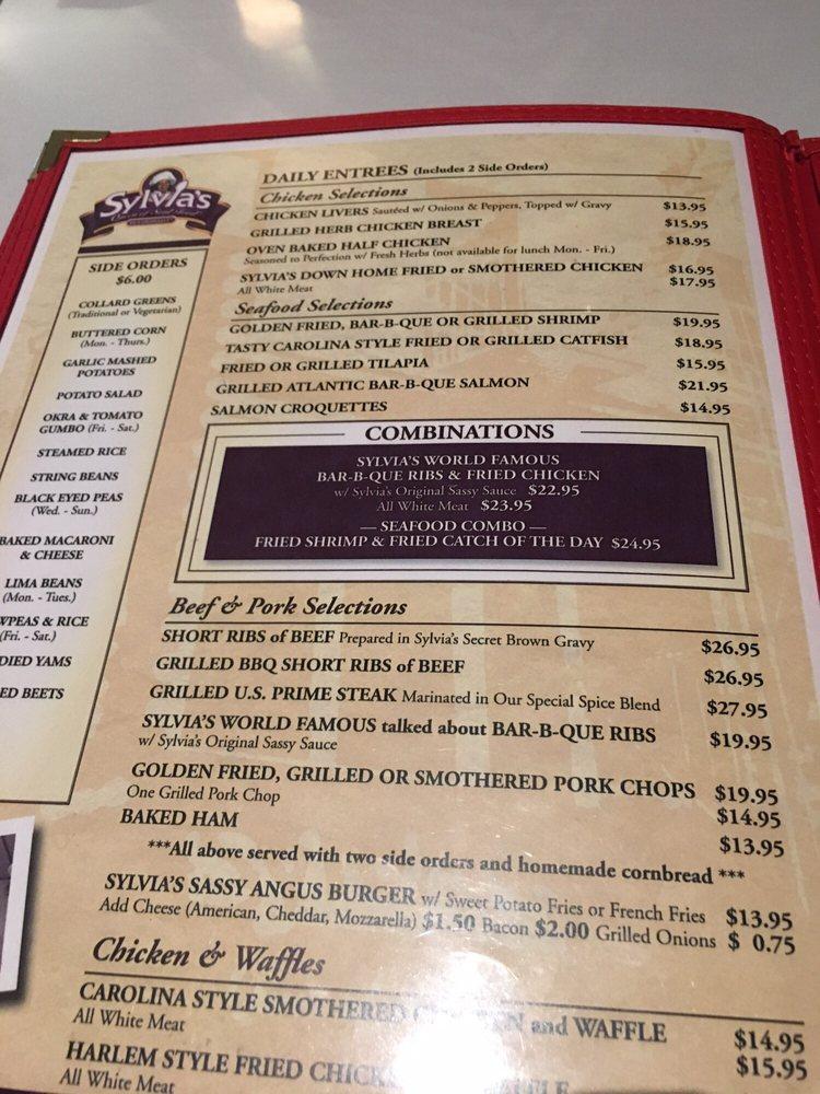 Menu at Sylvia's restaurant, New York City, 328 Malcolm X Blvd