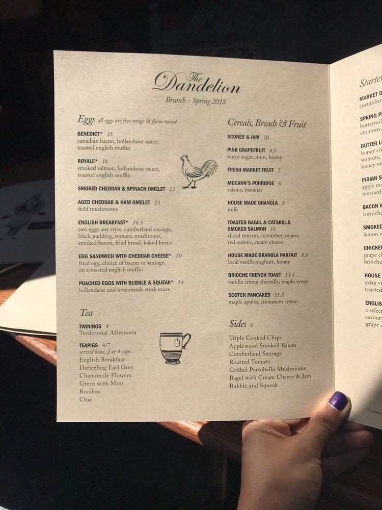 Menu at The Dandelion restaurant, Philadelphia