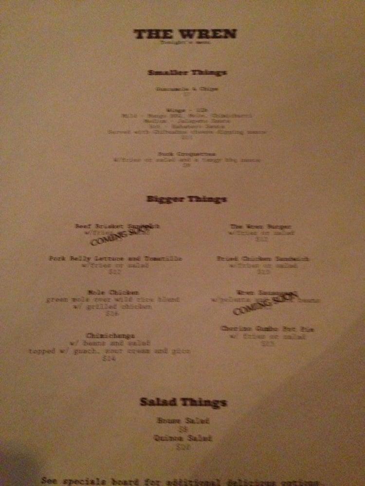 Menu at The Wren pub & bar, Toronto