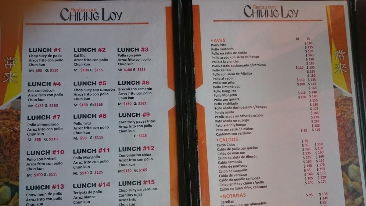 Menu at Chung Loy restaurant, Ensenada